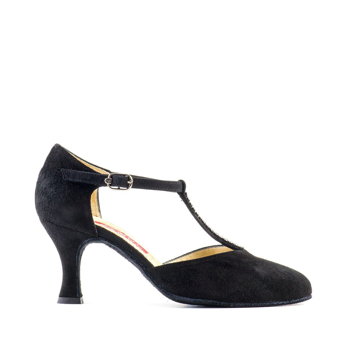 Ladies Black Suede Tango Dance Shoes | Rhinestones T-Bar – ballroomshoes.com